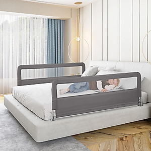 HONEY JOY Bed Rail for Toddlers, 59-in Extra Long, Portable Safety Bed Guardrail w/Double Safety Child Lock, Foldable Baby Bed Rail Guard, Fit King & Queen Full Twin Size Bed Mattress (2 Pack, Gray)