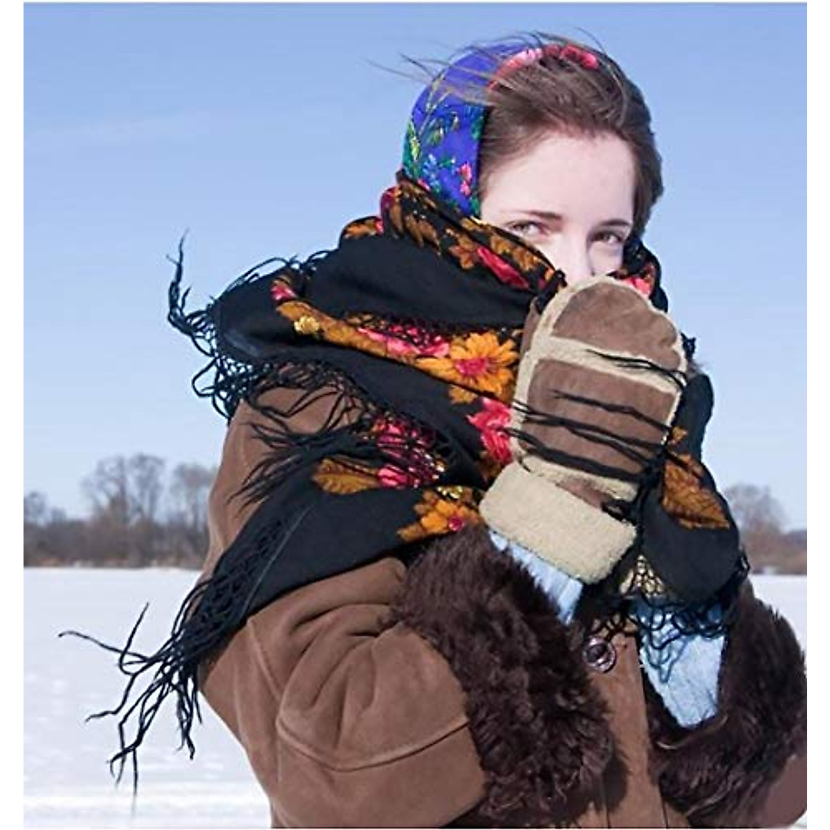 Gudessly Women's Traditional Scarf Wrap Tassel Shawl Fringes Neck Head Shawl Retro Scarf Floral Poncho Printing Shawl