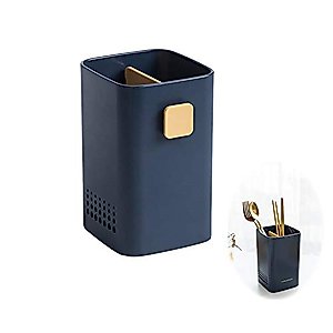 Kitchen Utensil Holder for Countertop,Multifunctional Draining Chopstick Cage,Double Ventilation Holes,Wall Mounted or Standing Cutlery Storage Organizer Caddy,Tableware Spoon Forks Storage Box,Navy