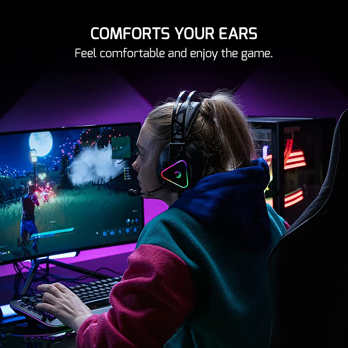 GAMEPOWER Kizaru USB Gaming Headset - 7.1 Virtual Surround Sound, Wired RGB Led Headphones with 53MM Drivers, Comfort Design, 360 Spatial Audio, Noise Cancelling Mic PC, Laptop, Black