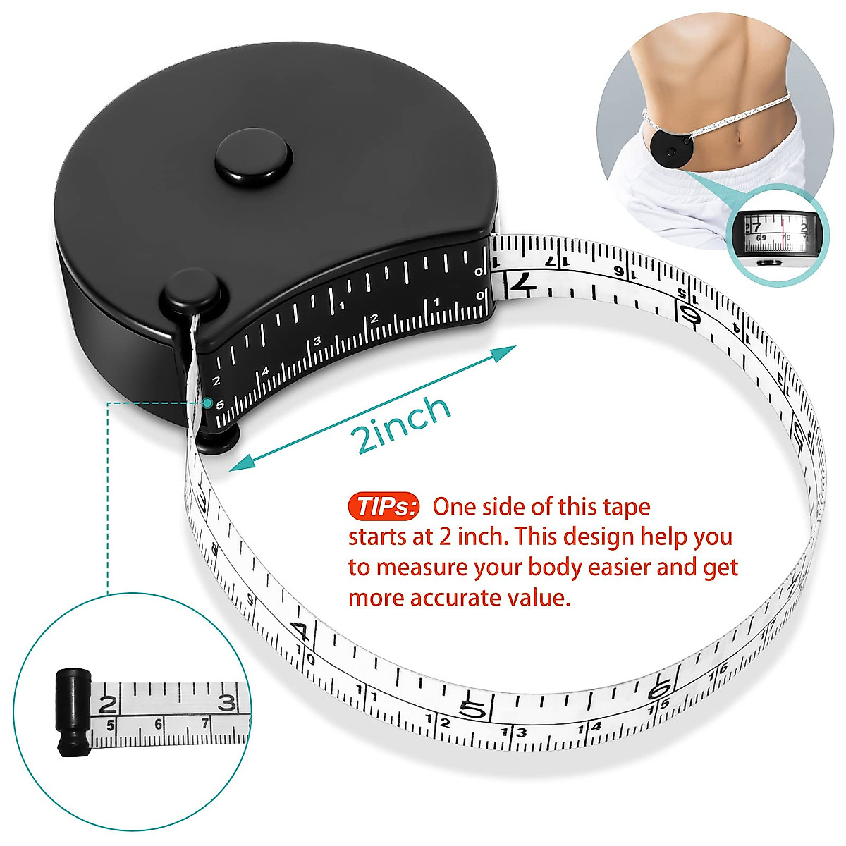 Body Tape Measure, Body Measuring Tape for Weight Loss, Fitness, Bodybuilding. Lock Pin, Retractable Soft Sewing Tape for Tailors, Measures Body Part Circumferences by Single Hand, 60Inch/150cm, 3 PCS