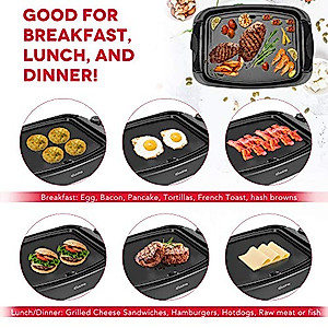 iCucina Flat Electric Griddle Nonstick for Pancakes, Eggs, Quesadillas, Electric Indoor Kitchen Griddle with a Fully Immersible Plate with Removable Dip Tray