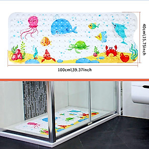 Baby Bath Mat for Tub for Kids, 40in x 16in Non Slip Cartoon Bath Tub Shower Mat Anti Slip with Drain Holes and Suction Cups Machine Washable, Little Whale