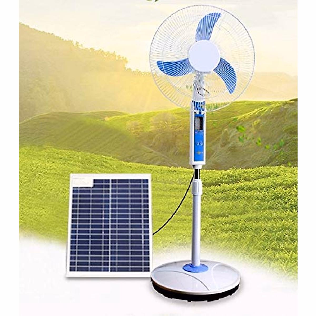 Cowin Solar Fan System - Solar Energy Fan (16’’ Blade), LED Light, 15W Solar Panel, USB Port, Comes with Outlet Converter