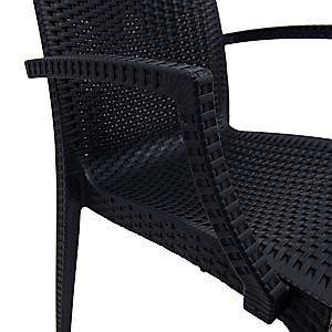 LeisureMod Hickory Weave Indoor Outdoor Patio Dining Side Armchair Set of 2 (Black)