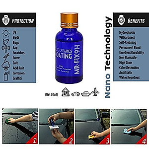 Malcm High Gloss Ceramic Car Coating Kit, Anti-scratch Car Polish Exterior Care Paint Sealant 9H Hardness 30ML (1Pcs)