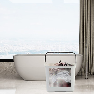 Lesbin 35 L Plastic Laundry Storage Basket, White Laundry Hamper with Handle, 4-Pack