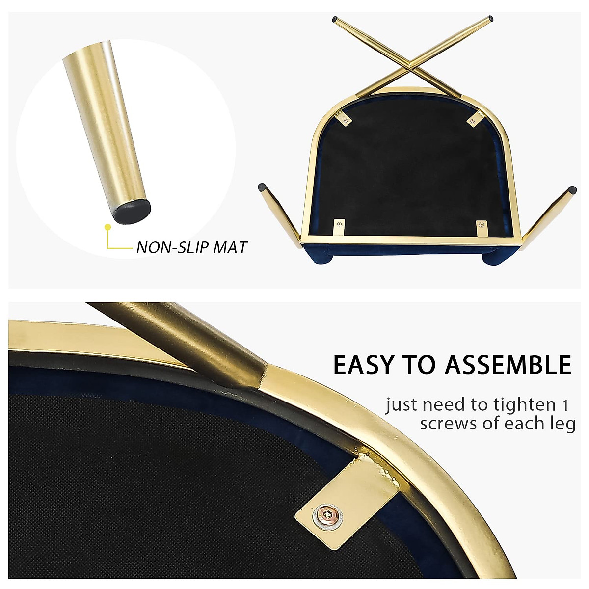 Adeco Velvet Upholstered Accent Golden Metal Legs, Corner Side Chair Single Sofa for Living Room Bedroom Office Armchair, Blue