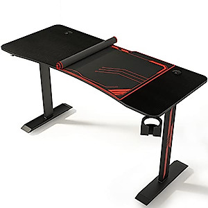 Sleepmax Gaming/Computer Desk 63 Inch, T-Shaped Gaming/Computer Table with Large Mouse Pad, Black PC Desk Gamer Setup with Cup Holder and Headphone Hook for Home/Office