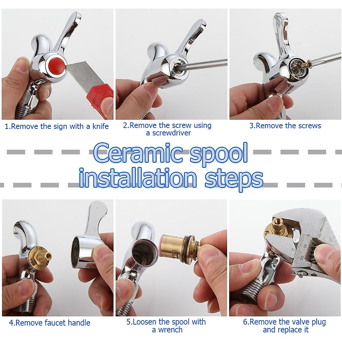 Wolfride 2Pcs Faucet Cartridge Replacement, 20 Teeth G1/2" Brass Ceramic Stem Disc Cartridge Cartridge Faucet Valve Hot and Cold for Bathroom Kitchen Faucets