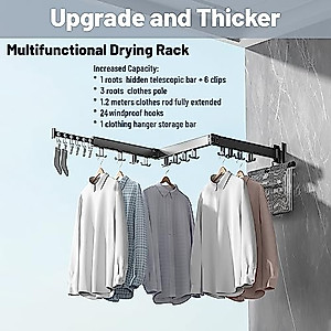 Zxlozxly Wall Mounted Clothes Hanger Rack, Black Retractable Clothes Drying Rack, Laundry Drying Rack, Collapsible (Tri-Fold), Clothes Drying Rack for Laundry Balcony Bedroom