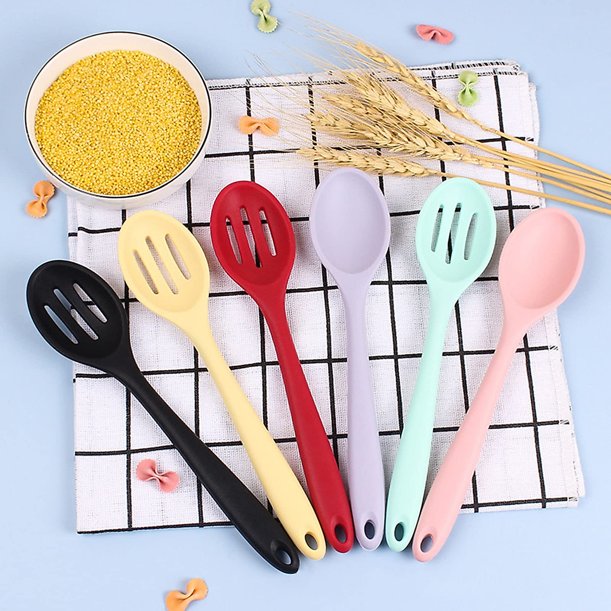 Slotted Spoon, 4 PCS Slotted Serving Spoons, Small Colorful Silicone Stirring Spoon, Mixing Slotted Spoons for Straining Oil and Juices, Getting into Small Jars, and Serving