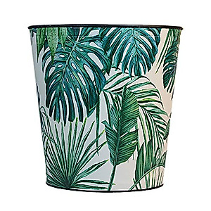 Wansan Iron and Leather Round Large Household Trash Can, Creative Can Without Lid,Suitable for Cans in Bathrooms, Kitchens, Home Offices, Bedrooms, Offices-10L Palm Tree Green Leaf 21*26cm