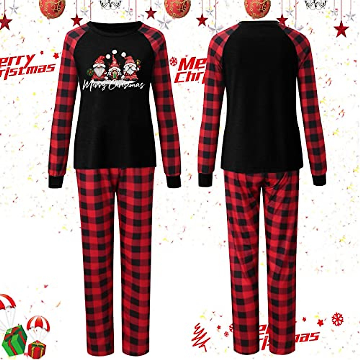 Christmas Pajamas for Family 2023 Couples Matching Pajamas Print Long Sleeve Pjs Set Loungewear Sleepwear Jammies Women