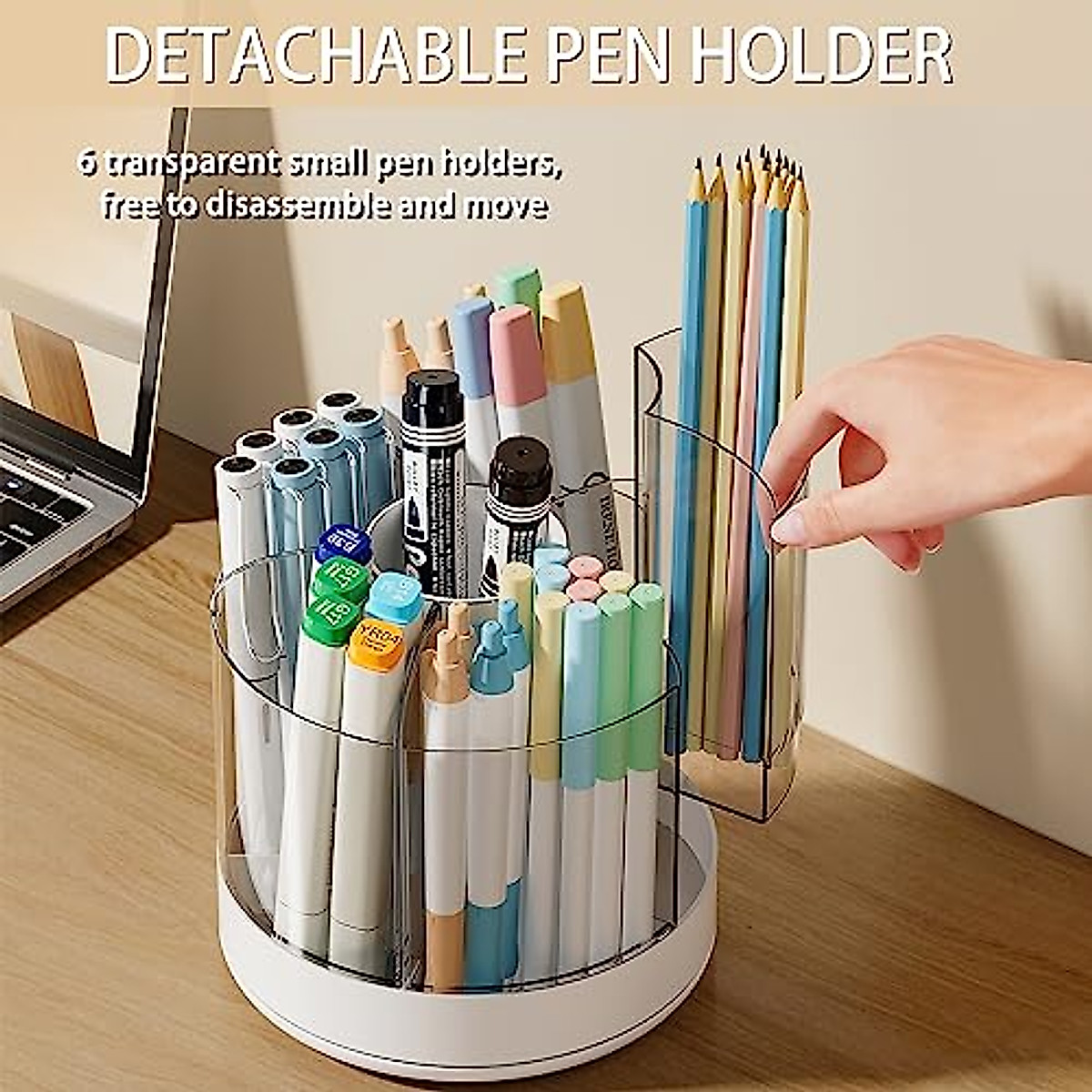 gianotter 360 Degree Rotation pen holder, 6 Slots Pencil Holder for Desk, desk organizers and accessories for Office Supplies, Home Office Art Supply Storage Box Caddy (White)