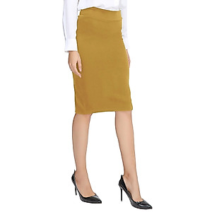 Urban CoCo Women's Elastic Waist Stretch Bodycon Midi Pencil Skirt (as1, Alpha, x_l, Regular, Regular, Turmeric)