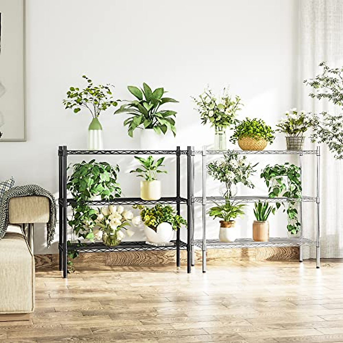 SZQINJI 3-Shelf Storage Wire Shelves Heavy Duty 3 Tiers Standing Shelving Units Adjustable Metal Organizer Wire Rack, Black