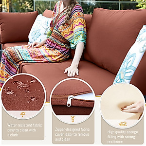 BULEXYARD High Back Brown PE Rattan Outdoor Patio Furniture Set with Propane Fire Pit Table, Large Wicker Outside Sectional Furniture Sofa Conversation Sets for Backyard(Dark Red, 9Pcs-B)