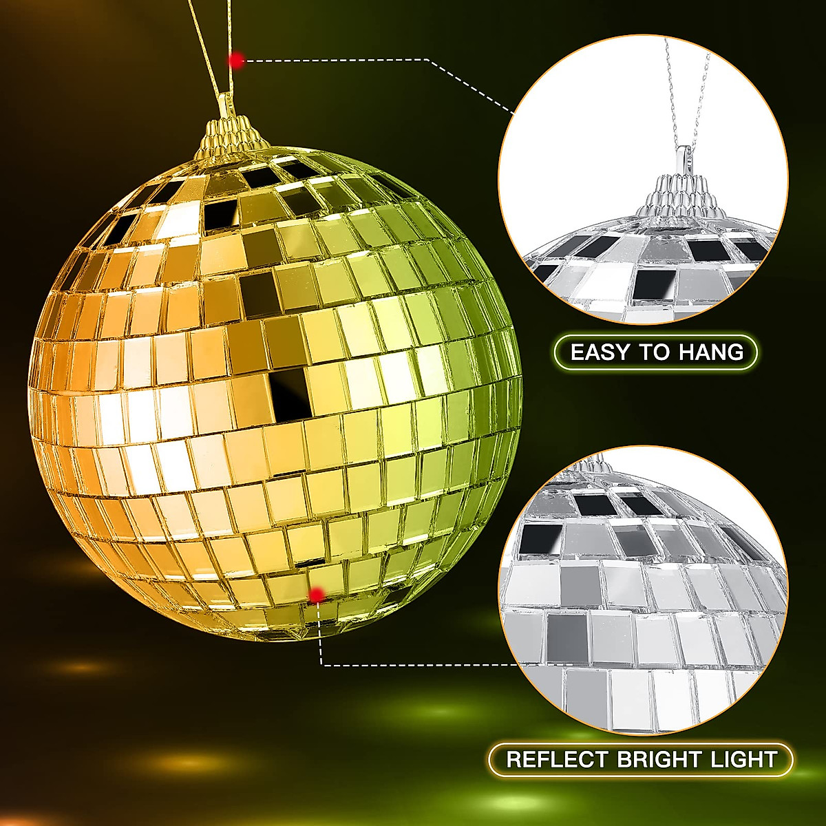 12 Pack 4 Inches Disco Light Mirror Ball Large Silver Hanging Disco Ball with Hanging Ring Disco Ball Party Decorations for Party Retro Home Bands Decorations, New Years Celebration
