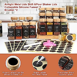 SZUAH 24pcs 4oz Spice Jars with Bamboo Lids, Spice Jars with Labels, Glass Spice Container with Shaker Lids, Funnel, Chalk Pen and Brush