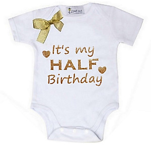 Kirei Sui Baby Gold Sparkle Half Birthday Bodysuit White