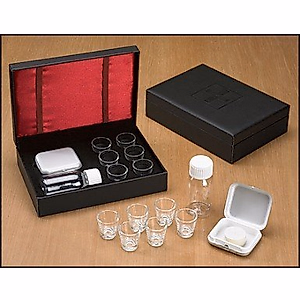 Cross Detail Faux Leather Box 6 Cup Portable Travel Communion Set Minister Gift