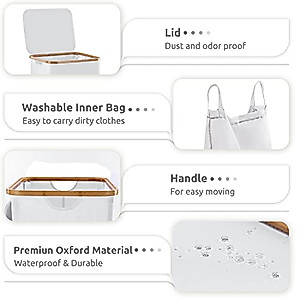 100L Large Laundry Hamper with Lid and Liner Bag, 27.6" Tall Laundry Basket with Handle, Waterproof and Collapsible Cloth Hamper for Bedroom and Bathroom, White