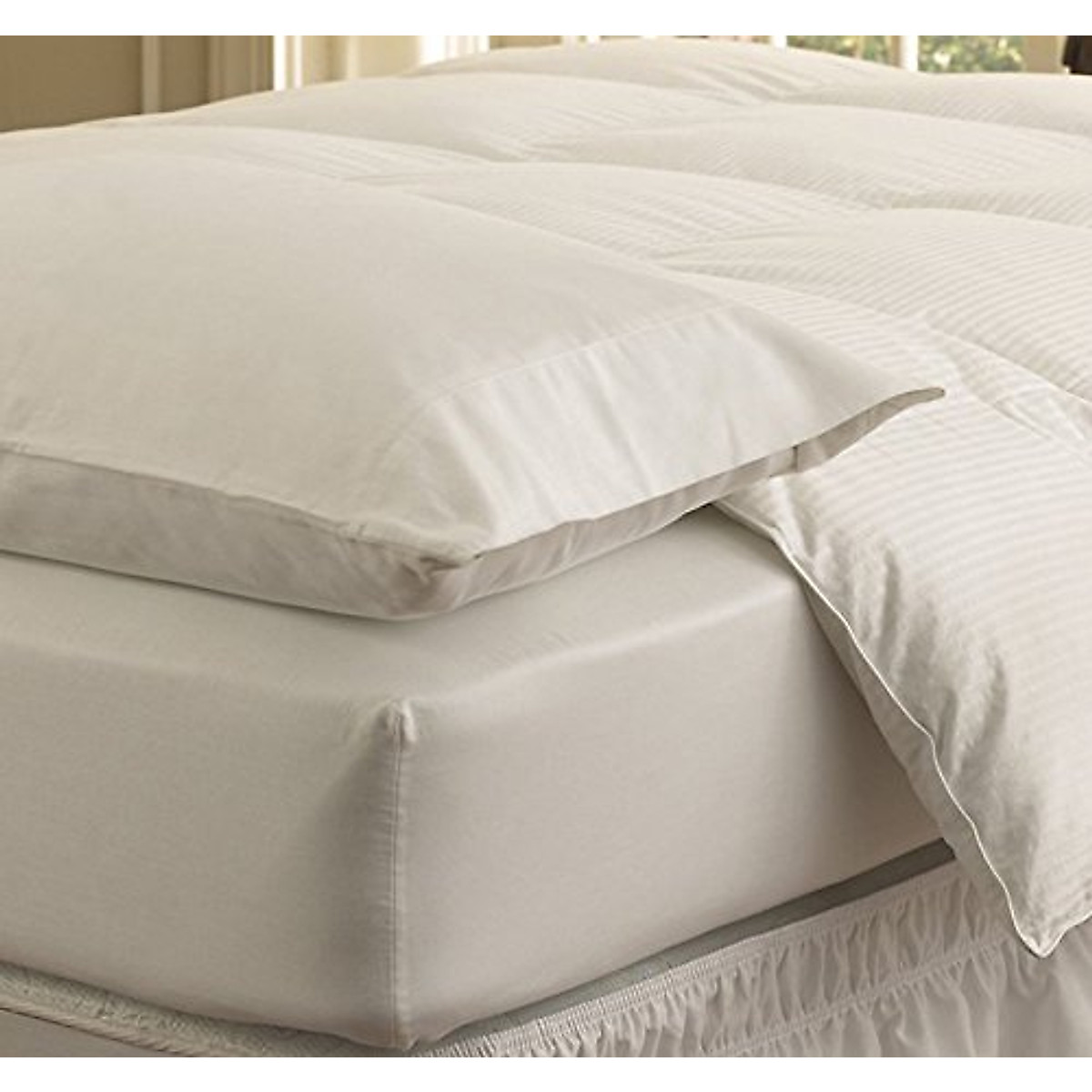EASY FIT Eyelet Elastic Wrap Around Bed Skirt, Easy On/Off Dust Ruffle (18 Inch Drop), Queen/King, White