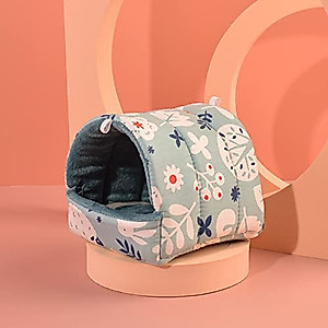 JENPECH Hamster House Colorful Design - Hamster Nest Printing Semi-Closed Soft Big Space Comfortable Keep Warm Practical Elephant Pattern Hamster Bed for Rodent/Guinea Pig/Rat/Hedgehog Cyan L