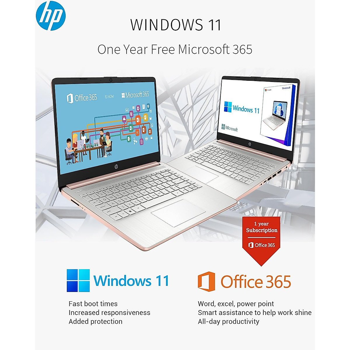 HP Newest Laptop Computer, 14” HD Light PC, Intel Quad-Core Celeron N4120, 8GB DDR4 RAM, 192GB Storage, 1-Year Office 365, Windows 11, Long Battery Life, Webcam, USB-C, Wi-Fi 5, HDMI, Rose Gold, PCM