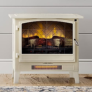 Country Living Infrared Freestanding Electric Fireplace Stove Heater in Cream | Provides Supplemental Zone Heat with Remote, Multiple Flame Colors, Metal Design with Faux Wooden Logs