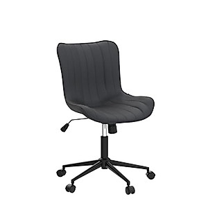 YOUNIKE Office Chair Swivel Desk Chair Upholstered Faux Leather Height Adjustable with Wheels Computer Task Chair Modern Rolling Armless Back, Black, Loads 300 lbs