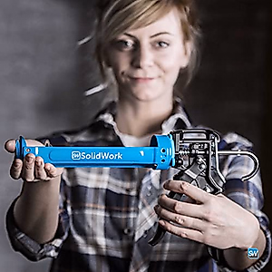 SolidWork Drip-Free Caulk Gun with Ergonomic Steel Handle, up to 1/10 Gallon Cartridge, Adjustable 24:1 or 12:1 Thrust Ratio 1/10 Gallon Cartridge | Blue Caulking Gun