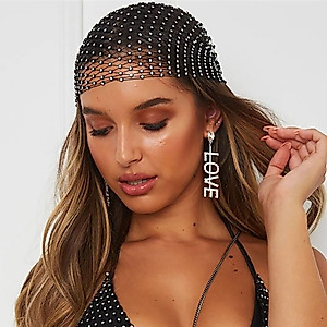 EARENT Mesh Rhinestone Headbands Glitter Wide Head Scarfs Elastic Turban Headwrap Crystal Nightclub Hair Band Rave Costume Party Hair Accessories for Women (A-Black)