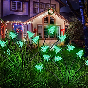 Solar Garden Tree Lights Outdoor Pathway Stake Lights, Christmas Swaying Lights Solar Tree Firefly Lights Waterproof for Yard Porch Graveyard Decor (2Pack)