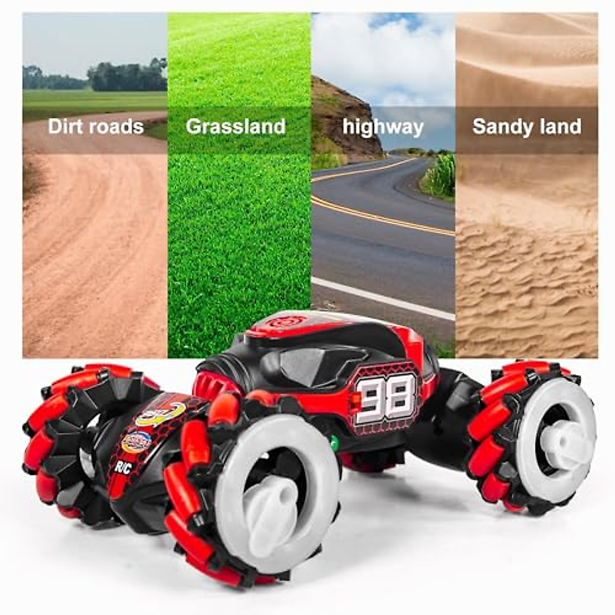 Boxgear 1:12 Gesture Sensing RC Stunt Car Off-Road, Four-Wheel Drive, Sports Mode, 40 Min Standby Suitable for Any Terrain, 2.4G Gesture Controlled Double-Sided Remote-Control Car Toy for Kids (Red)