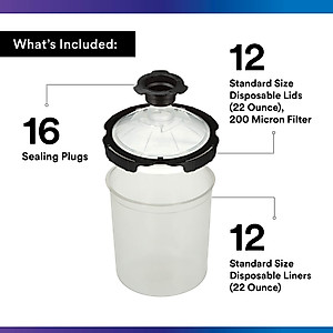 3M PPS 2.0 Paint Spray Gun System Refill Kit with Lids and Liners, 26173, Standard, 22 Ounces, 200-Micron Filter, Use for Cars, Furniture, Home and more,12 Disposable Lids and Liners,16 Sealing Plugs, Clear