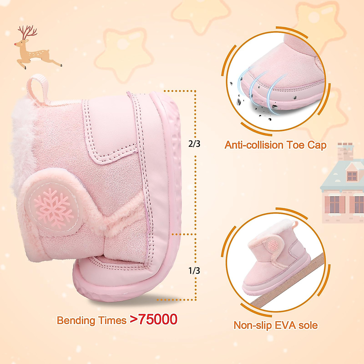 L-RUN Newborn Baby Booties Boys Girls Shoes Winter Warm Fur Lining Infant Toddler Prewalker Boots Pink 12-18 Months Infants