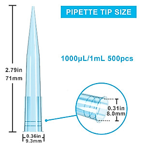 ONiLAB Pipette Tips 1000 UL/ 1mL 500 PCS Clear Blue Laboratory Universal Plastic Liquid Pipettor Tips Polypropylene (PP) Autoclavable