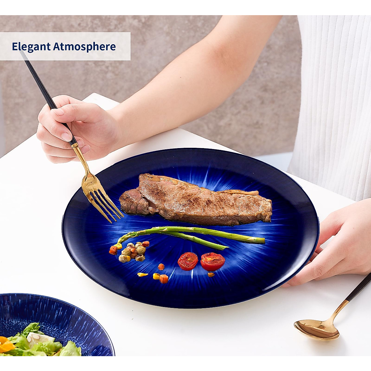 Bestone 12 Piece Round Kitchen Dinnerware Set,Plates and Bowls sets,Dishes, Plates, Bowls, Dish Set，Plates and Bowls,Service for 4, Chip Resistant Porcelain (Dark Blue)