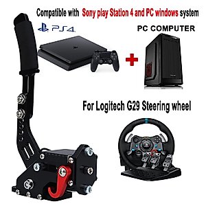 Obokidly Upgrade 2-IN-1 USB Handbrake Support G27/G29/G920 Compatible With PS4/PS5 + PC For Simracing Game Sim Rig With Clamp (Support G29 With Clamp, Black)