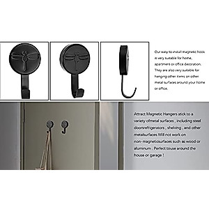 MUMIAO Strong Magnetic Hooks New Upgraded Neodymium Magnet Hooks Adhesive Hooks Two Functions - Reliable Magnetic Hooks Heavy Duty Stick on Wall Hooks for Indoor Outdoor Hanging (Black 2 Pack)