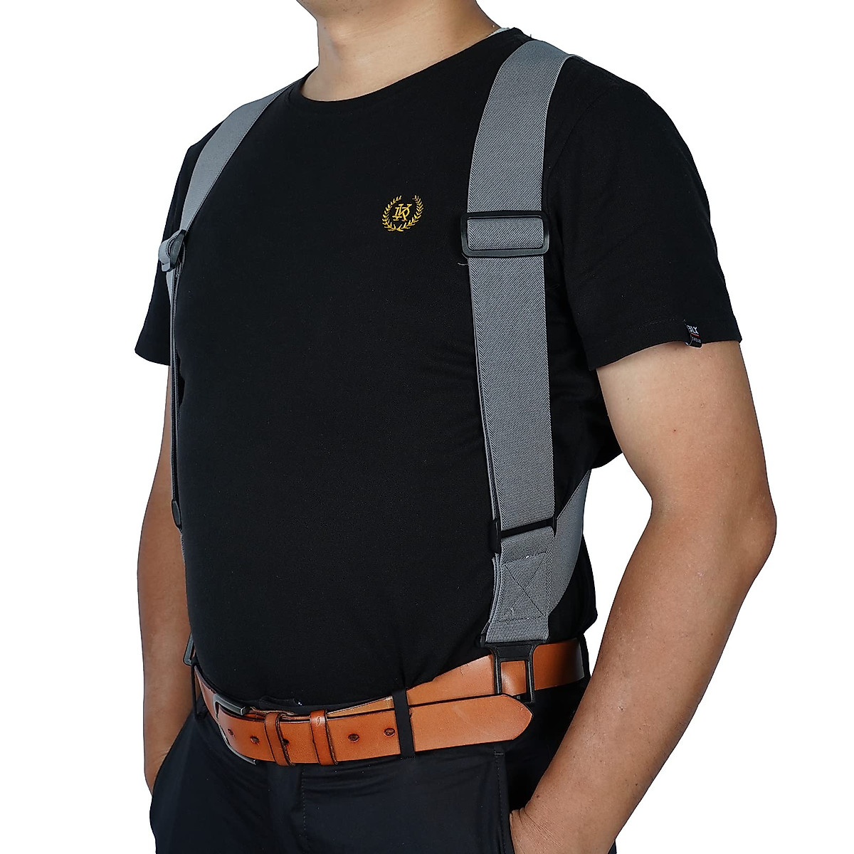 MELOTOUGH 2inch Wide Elastic Unisex Trucker Suspenders - Grey, Comfort version with Gripper Clasp - Holding up pants