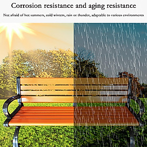 SOWIK Outdoor Garden Bench Park, cast Iron and Hardwood Constructed Patio Furniture Bench with backrest, Perfect for Backyard, Deck, Lawn, Park 120cm/47.2in Black