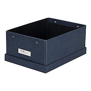 Bigso Karin KD Collapsible Storage Box | Photo Storage Box with Labelframe for Easy Identification | Simple Assembly without Tools | Decorative Storage Boxes with Lids | 8.9″x12.4″x5.4″ | Blue
