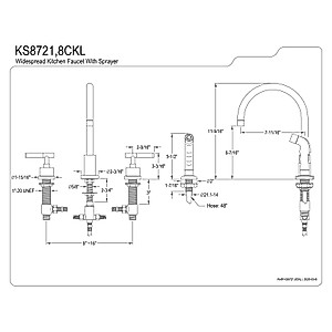 Kingston Brass KS8728CKL Kaiser Widespread Kitchen Faucet with Plastic Sprayer, Brushed Nickel