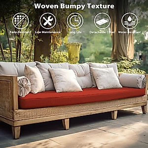 Sundale Outdoor Waterproof Olefin Bench Cushion, 59 x 18 x 4 Inch Outdoor/Indoor Durable Thicken Pad with Adjustable Straps, Patio Garden Sofa Settee Couch Loveseat Cushion (Red)