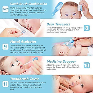 Baby Grooming Kit, Portable Baby Safety Care Set with Hair Brush Comb Nail Clipper Nasal Aspirator etc for Nursery Newborn Toddlers Infant Girl Boys Keep Clean (11 in 1 Blue)