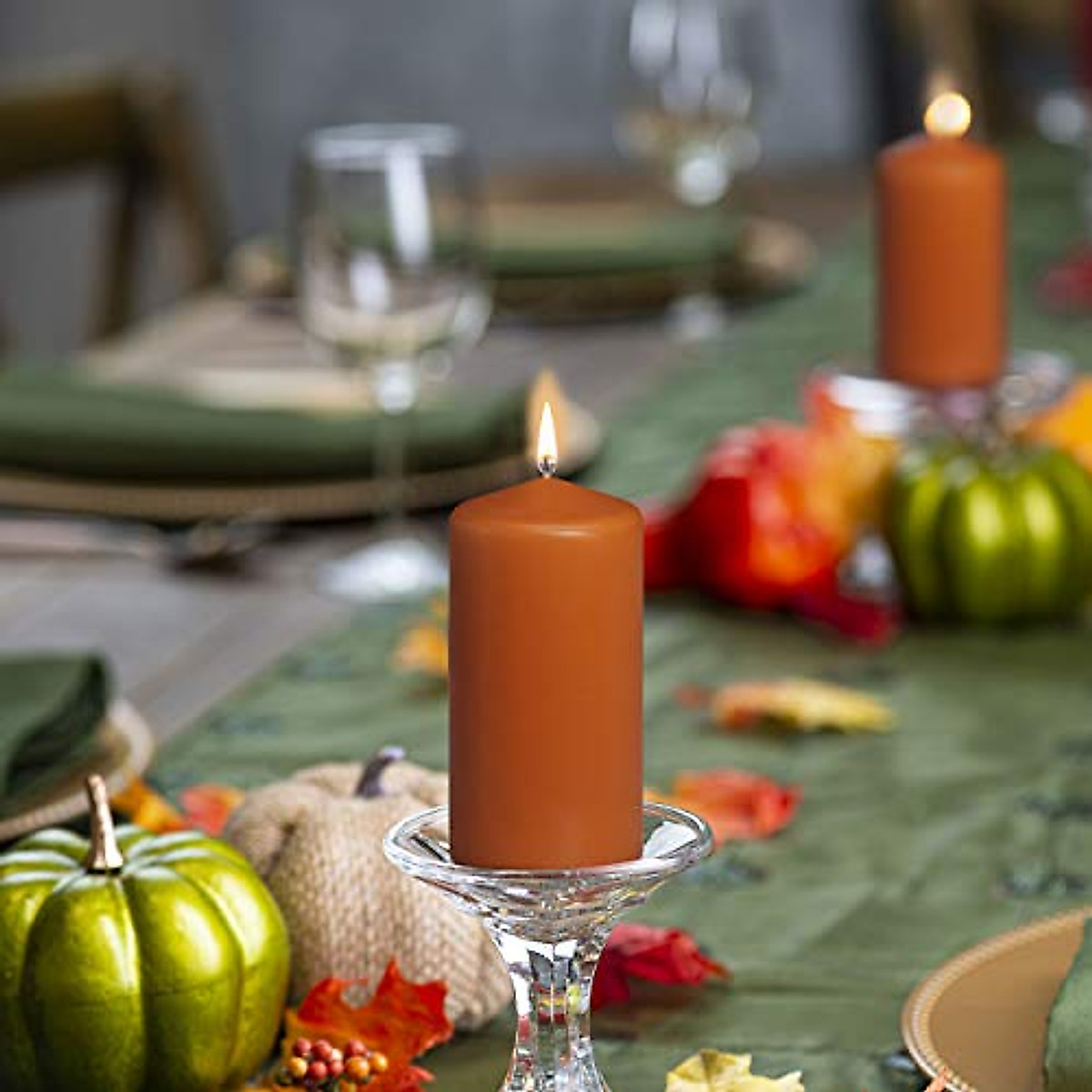 BOLSIUS 4 Orange Pillar Candles - 3x6 Inches - Individually Wrapped - Premium European Quality - 65 Burn Hours - Dripless & Smokeless Smooth Flame - Unscented Dinner, Wedding, Party, & Décor Candles