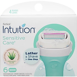 Schick Intuition Refill, Razors for Women Sensitive Skin | Intuition Razor Blades Refill with Organic Aloe, Razor Refills , 6 Count (Pack of 1)